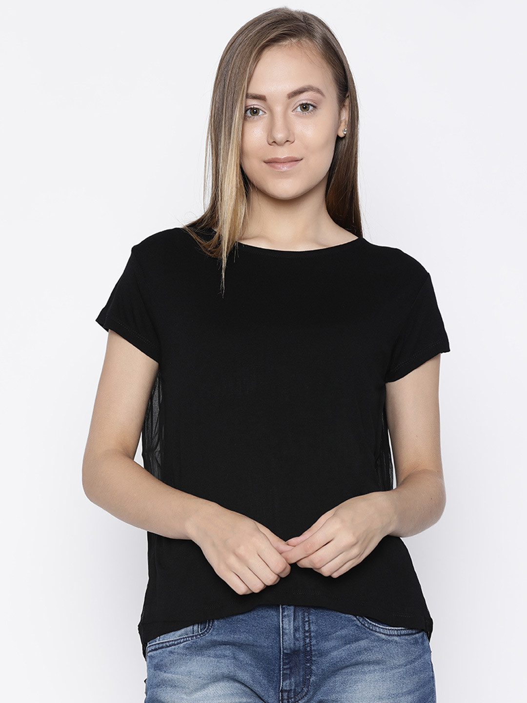 Buy Pepe Jeans Women Black Solid High Low Top - Tops for Women 2137732 ...