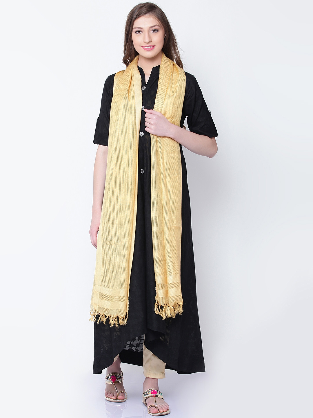Buy AURELIA Golden Self Checked Dupatta - Dupatta for Women 2138089 ...