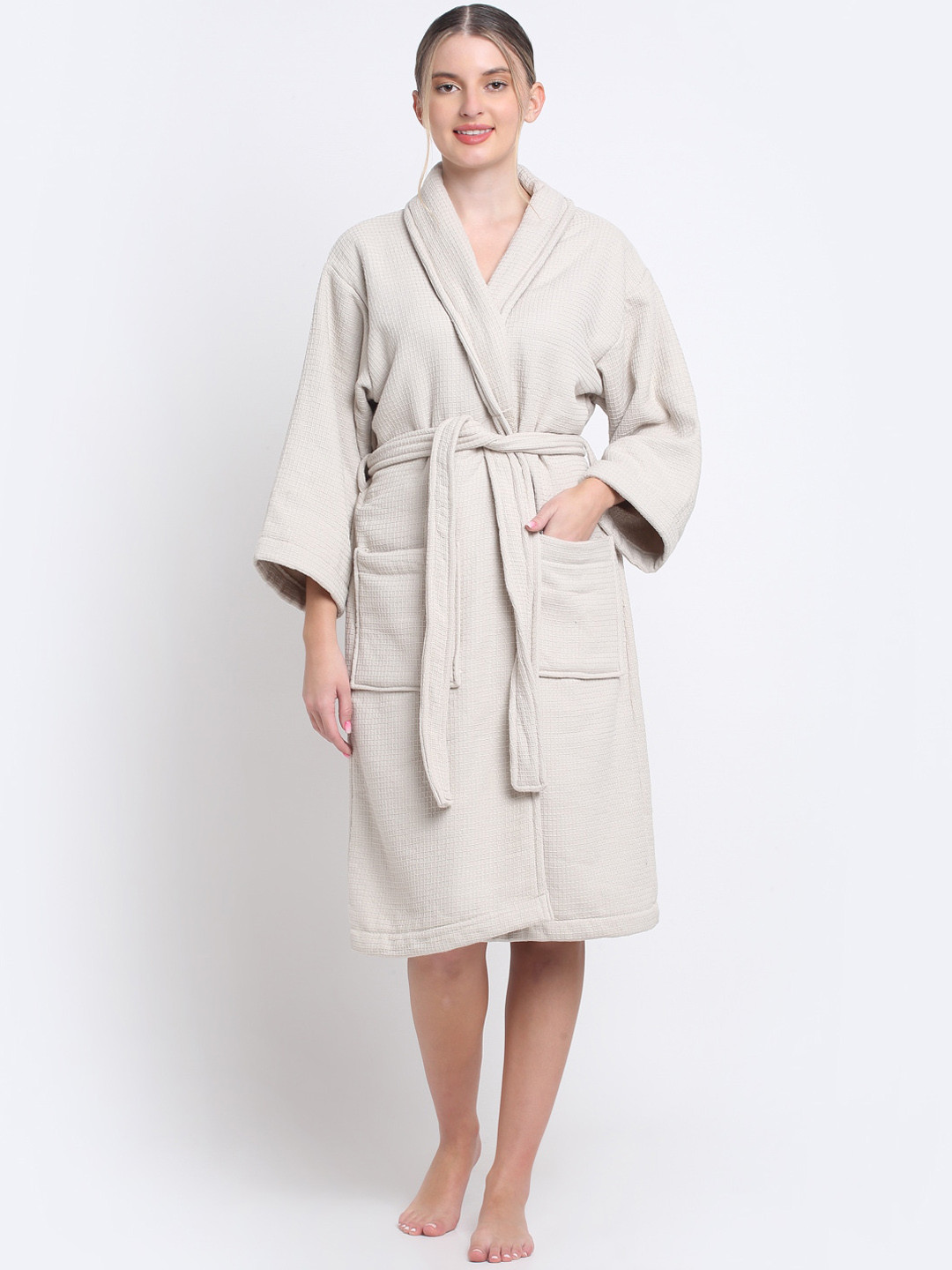 Buy Creeva Women Beige Solid Luxury Bathrobe - Bath Robe for Women ...