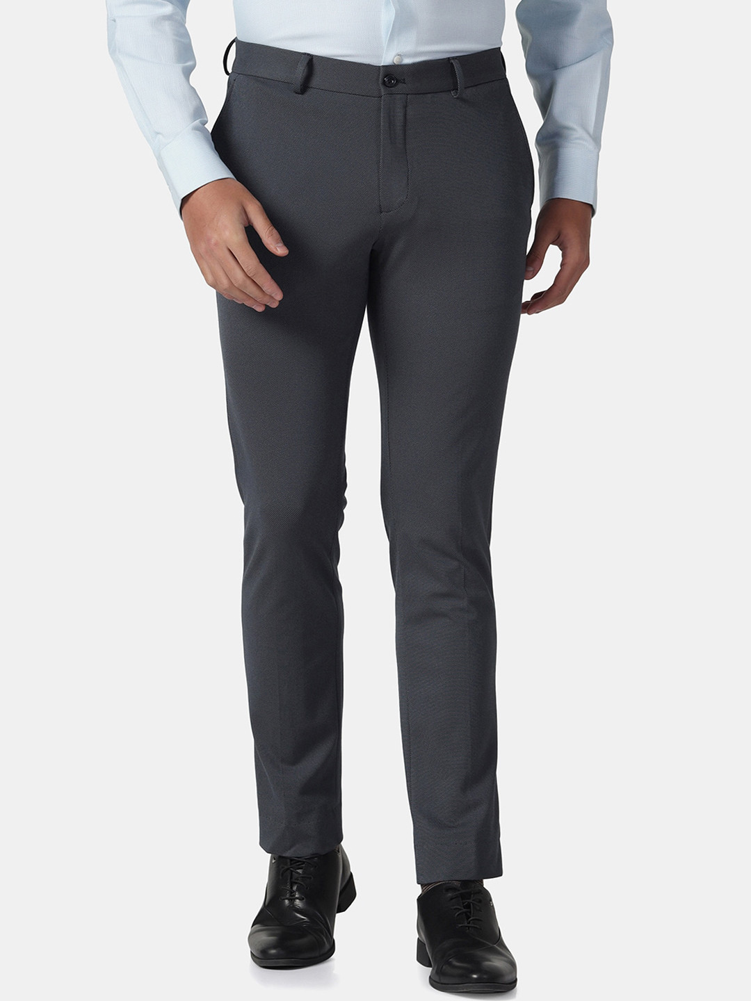 Buy Blackberrys Men Textured Slim Fit Mid Rise Formal Trousers ...