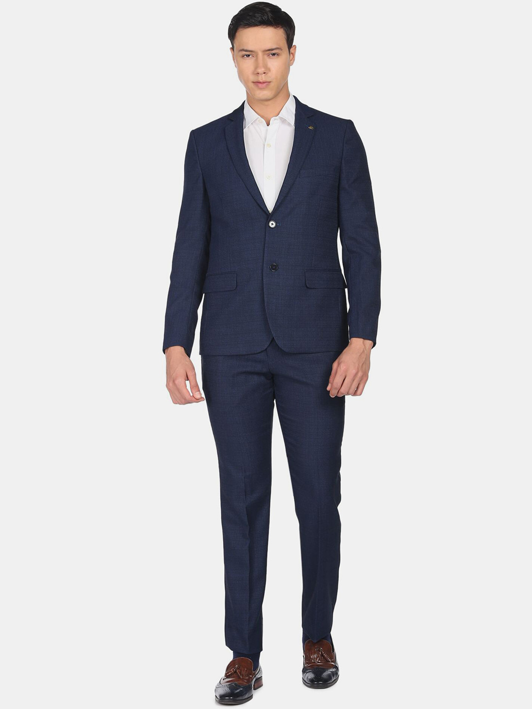 Buy AD By Arvind Men Self Design Tailored Fit Single Breasted Dobby Two ...