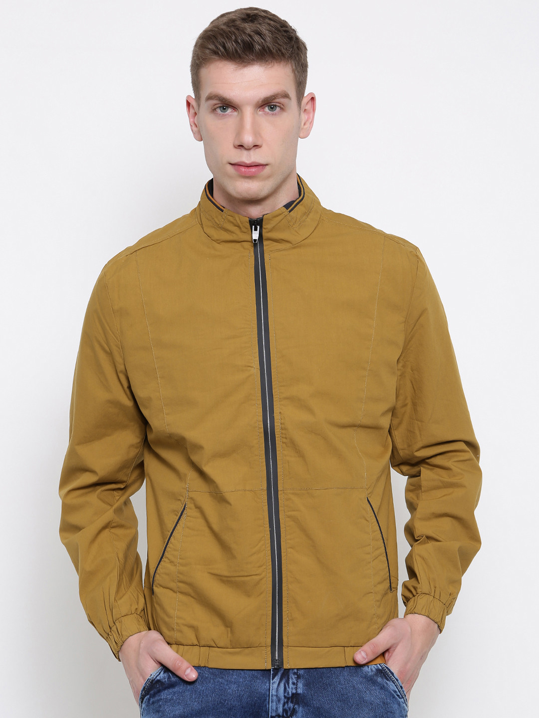 Buy Fort Collins Men Mustard Yellow Solid Tailored Jacket - Jackets for ...