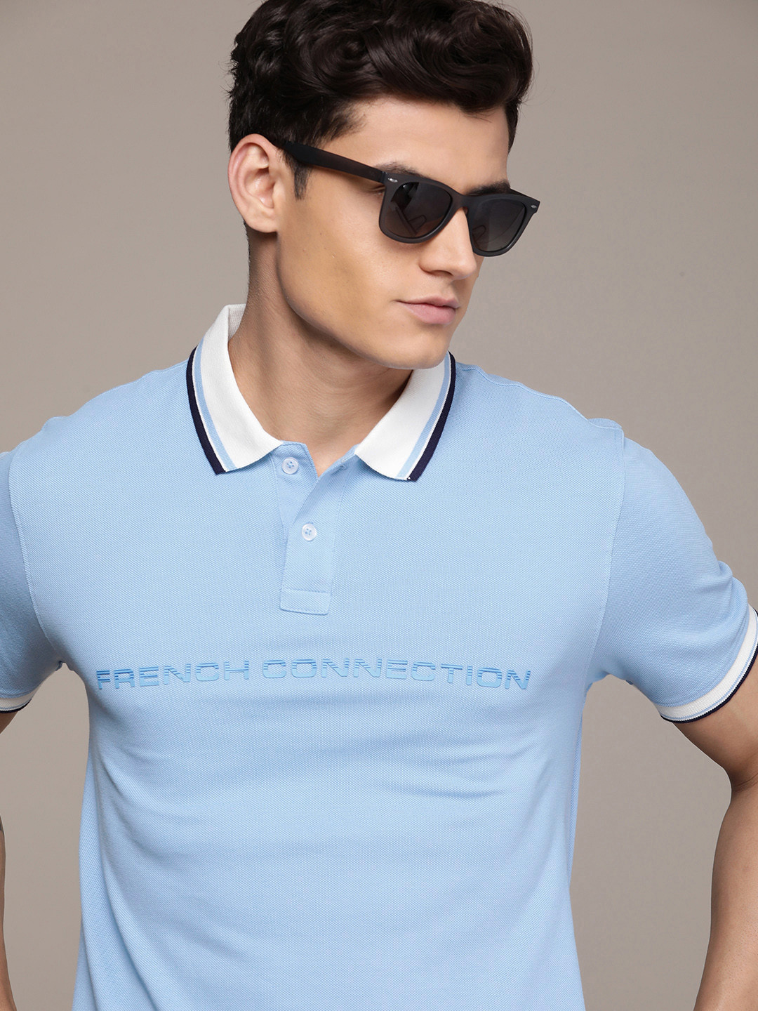 Buy French Connection Men Pure Cotton Brand Logo Printed Polo Collar T ...