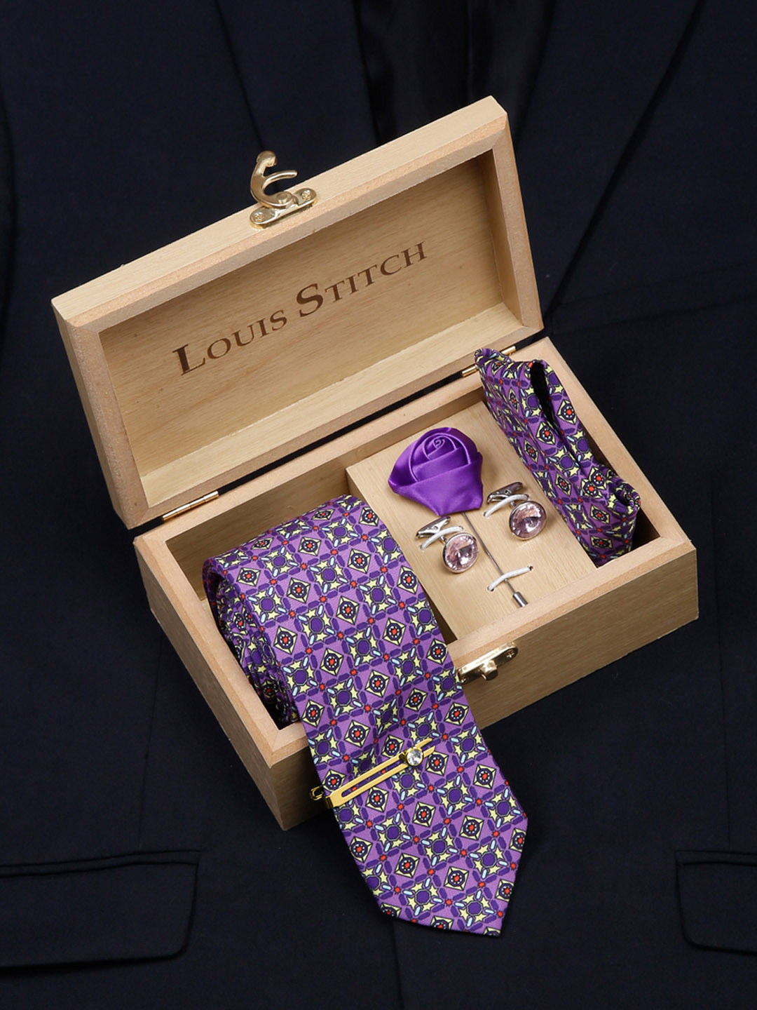 Buy LOUIS STITCH Men Italian Silk Formal Necktie Tie Accessory Gift Set ...