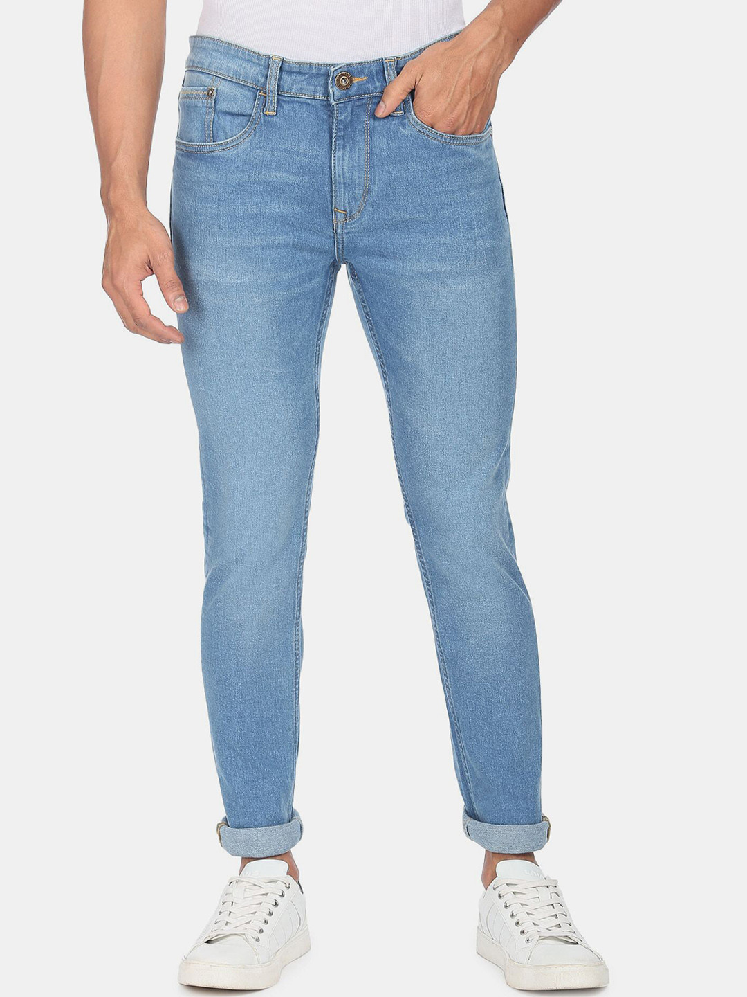 Buy AD By Arvind Men Cotton Skinny Fit Light Fade Stretchable Jeans ...