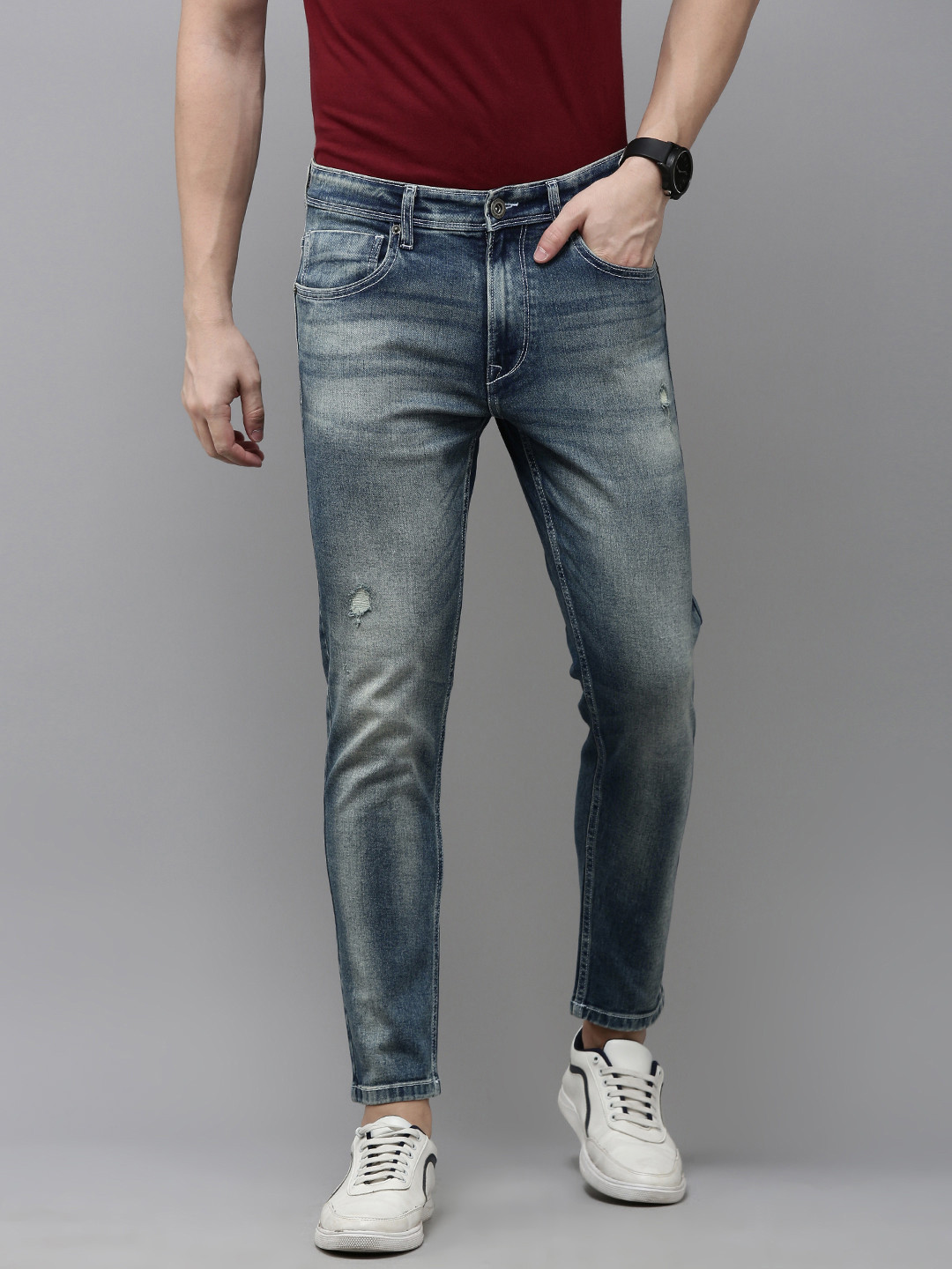 Buy BEAT LONDON By PEPE JEANS Men Super Regular Fit Low Distress Heavy Fade Stretchable Jeans ...