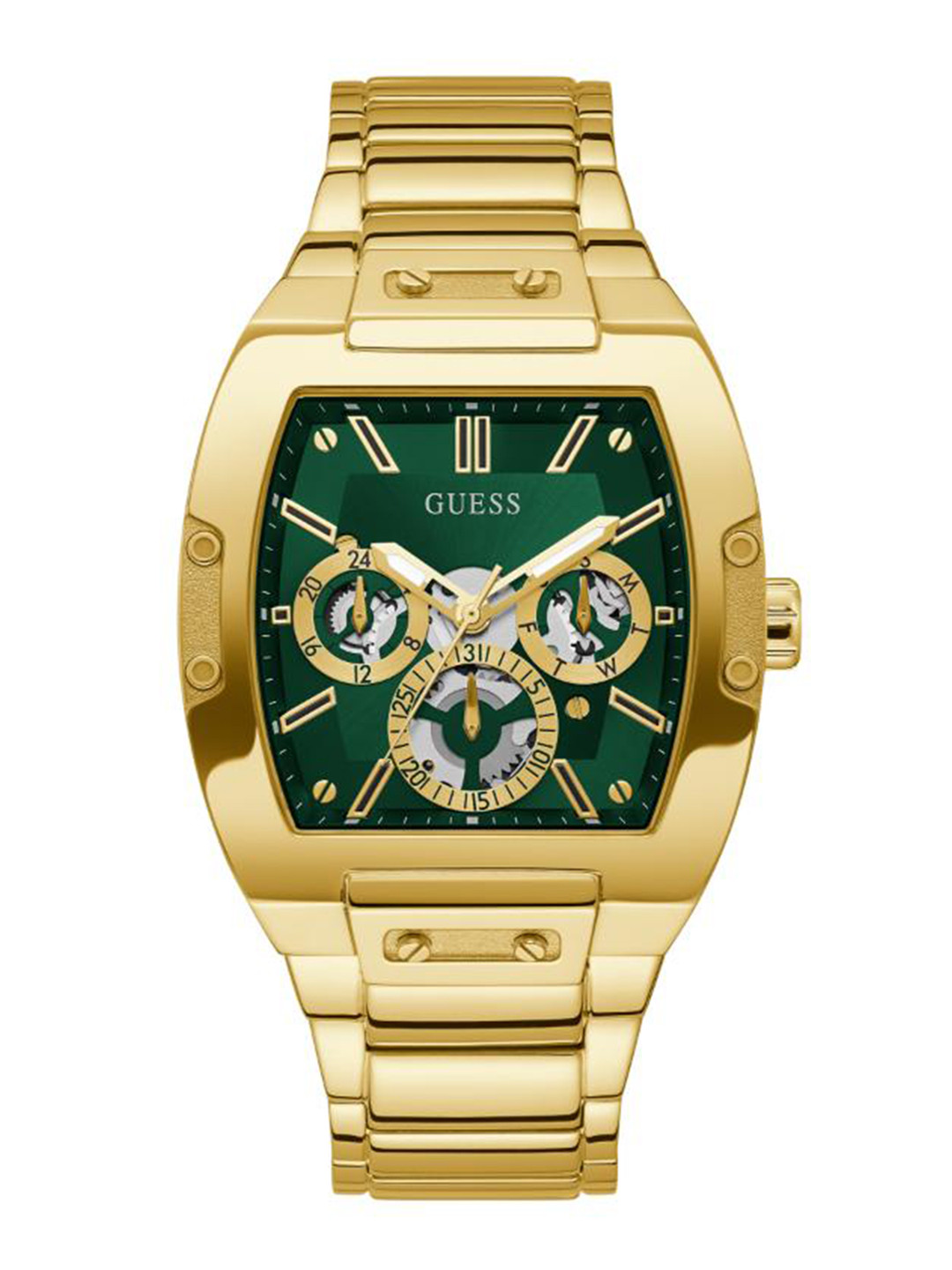 Buy GUESS Men Green Dial & Gold Toned Bracelet Style Straps Analogue ...