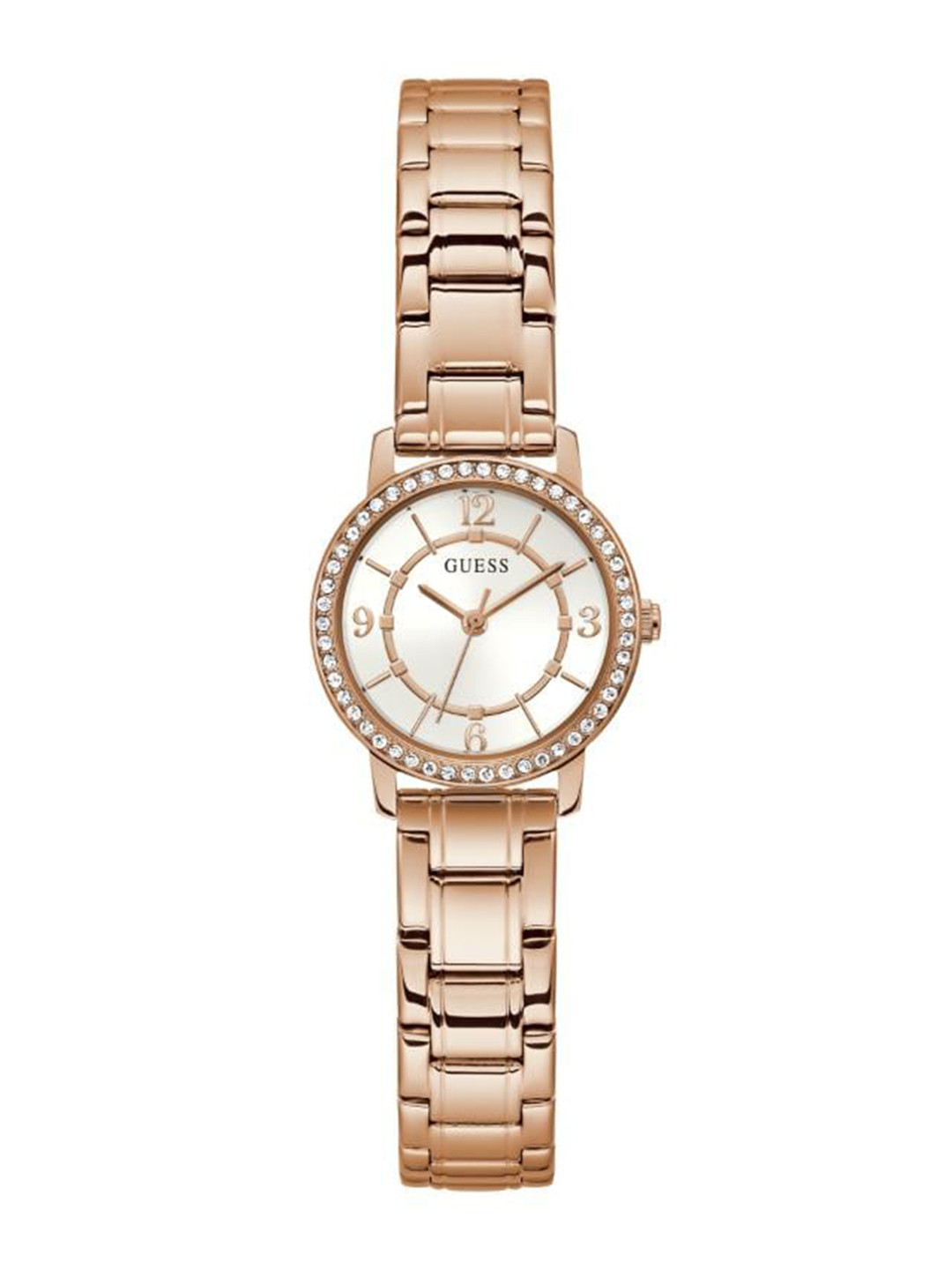 Buy GUESS Women White Embellished Dial & Rose Gold Toned Stainless ...
