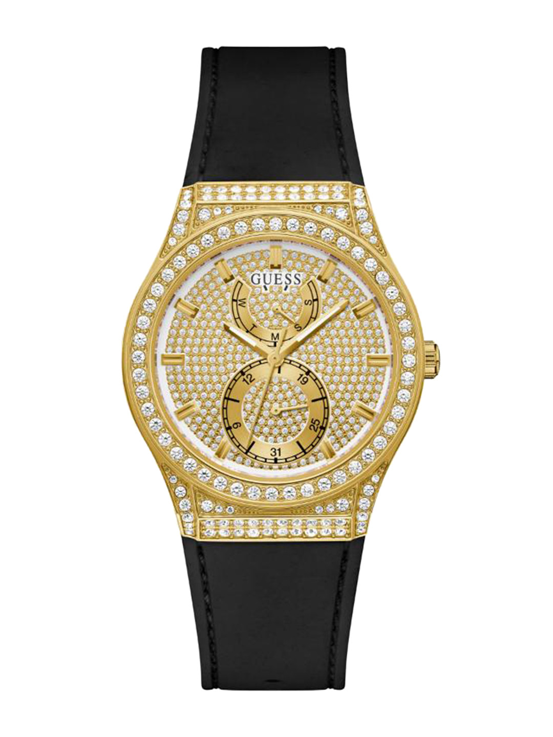 Buy GUESS Women Embellished Dial & Black Straps Analogue Watch GW0439L2 ...