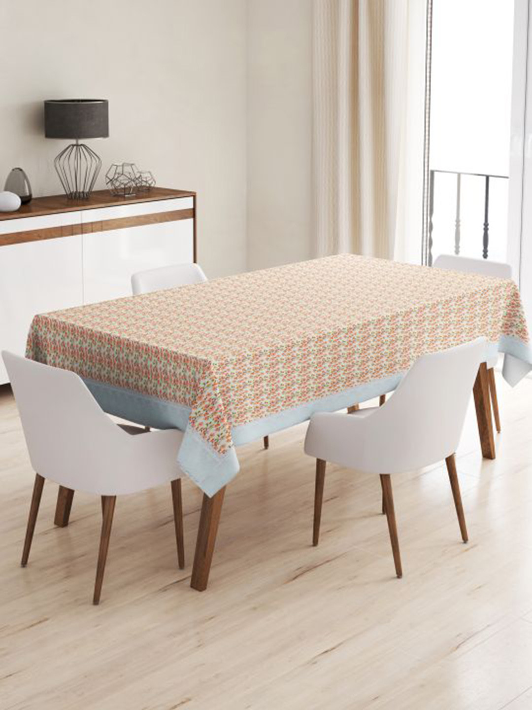 Buy BIANCA White & Pink Floral Printed 4 6 Seater Anti Slip Table Cover ...