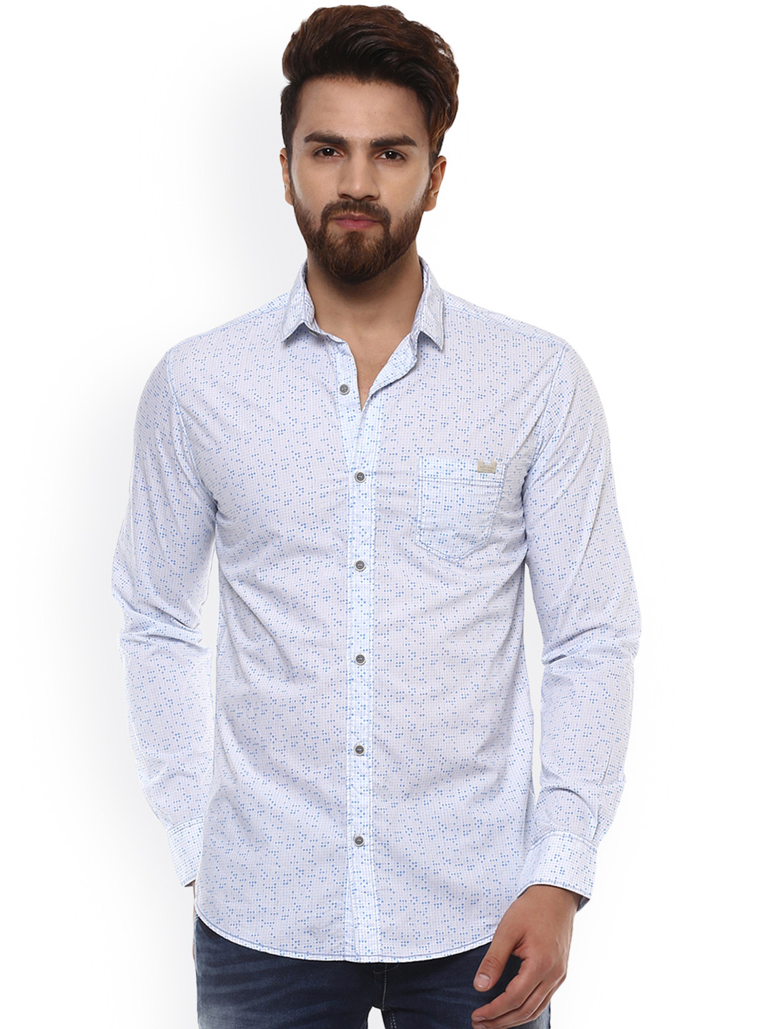 Buy Mufti Men White & Blue Slim Fit Printed Casual Shirt - Shirts for ...