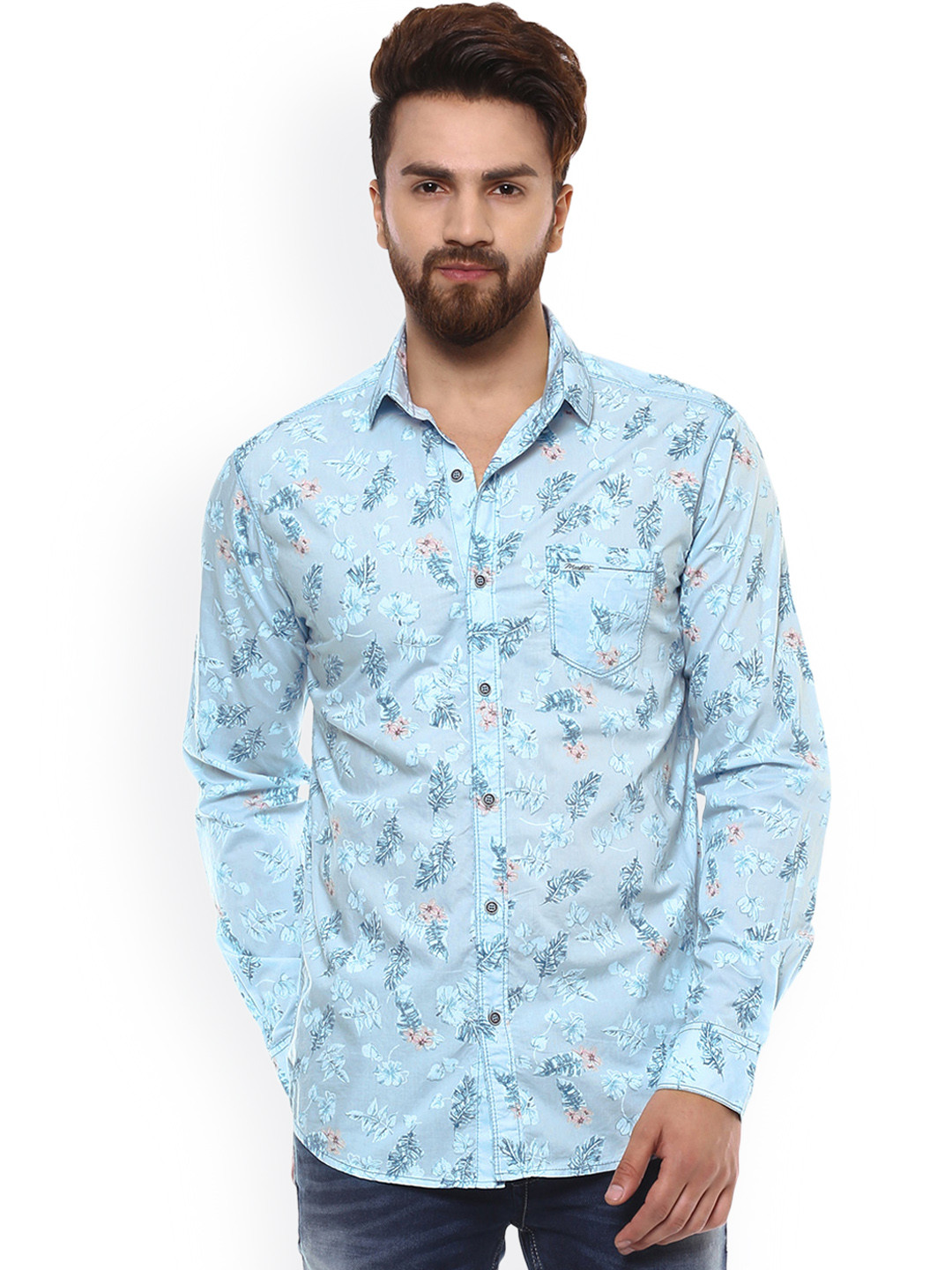 Buy Mufti Men Blue Slim Fit Printed Casual Shirt - Shirts for Men ...