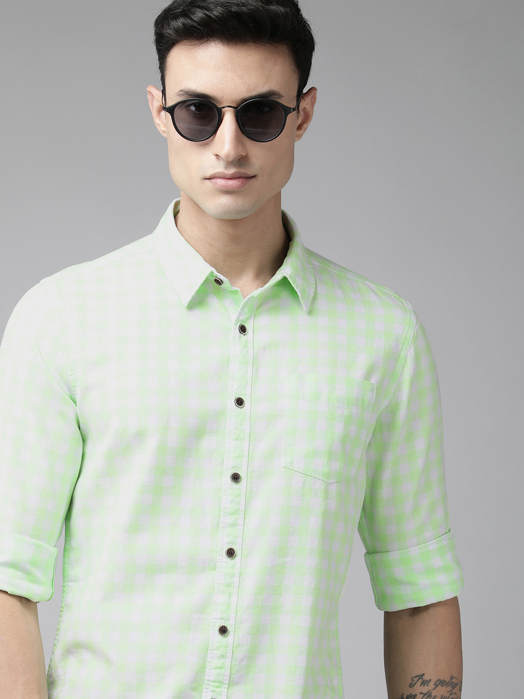 Buy BEAT LONDON By PEPE JEANS Men Pure Cotton Slim Fit Gingham Checks ...