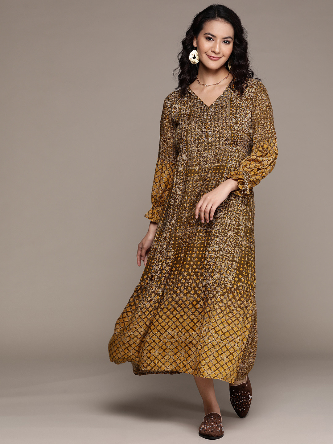 Buy Aarke Ritu Kumar Printed Puff Sleves A Line Midi Dress - Dresses ...