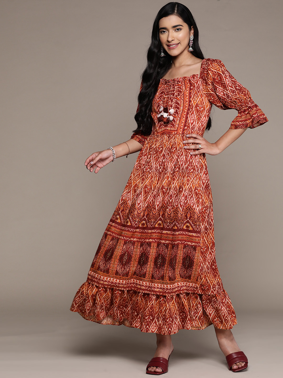 Buy Aarke Ritu Kumar Tie Up Neck A Line Maxi Dress - Dresses for Women ...