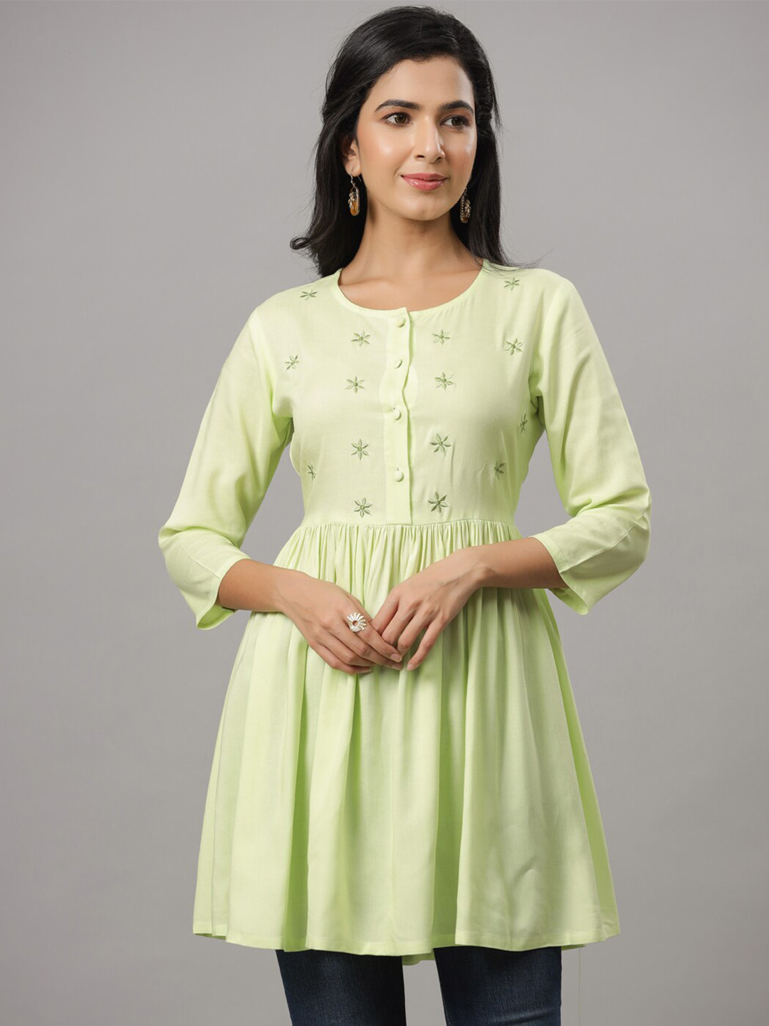 Buy Indian Virasat Floral Embroidered Longline Top - Tops for Women ...