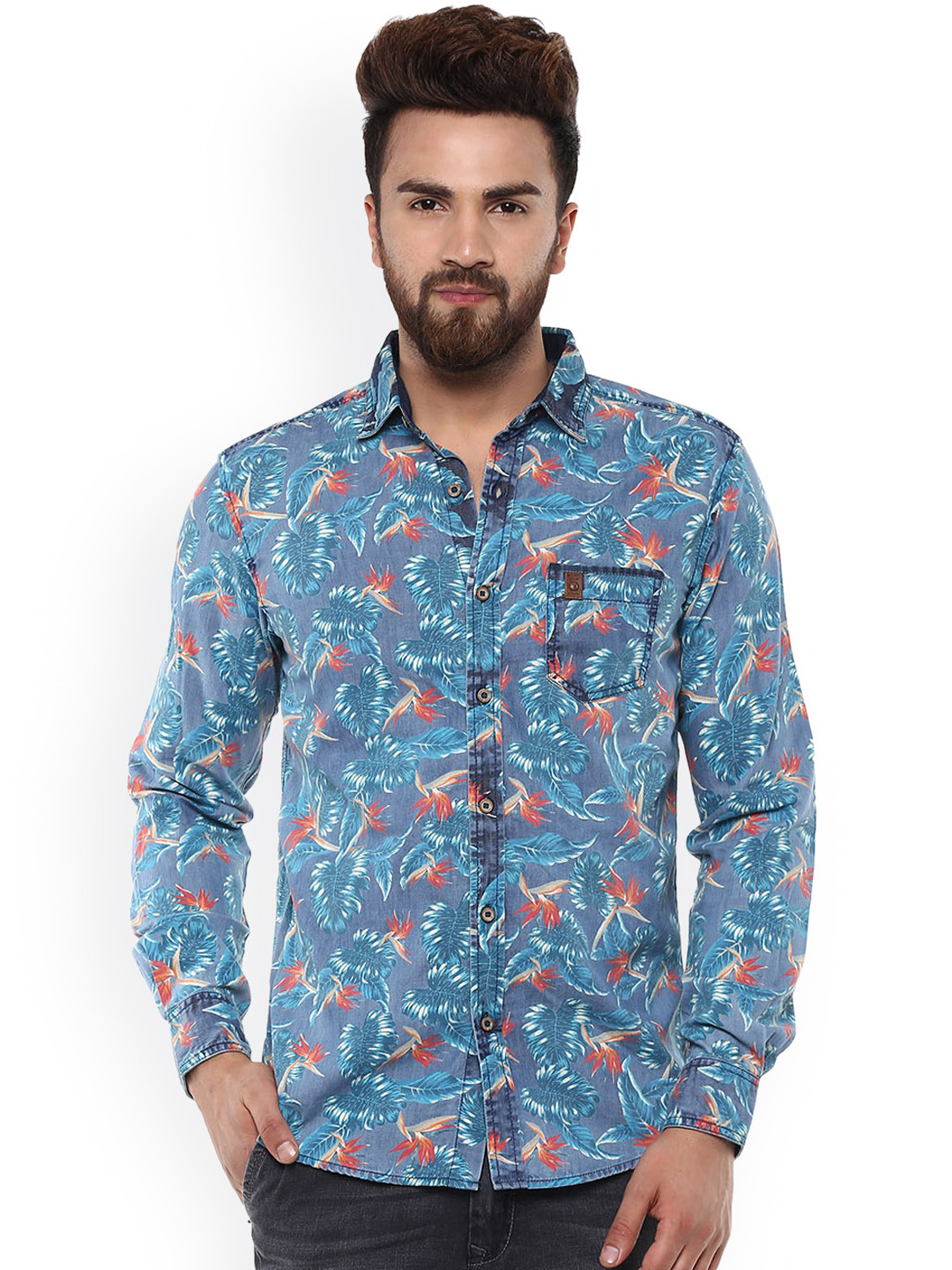 Buy Mufti Men Grey Slim Fit Printed Casual Shirt - Shirts for Men ...