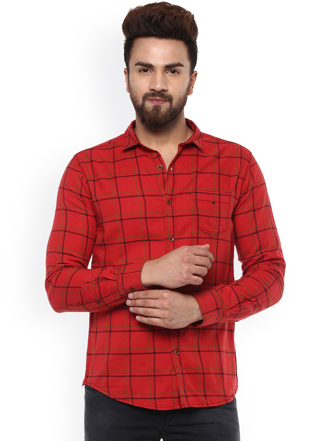 Buy Mufti Men Red Slim Fit Checked Casual Shirt Shirts For Men