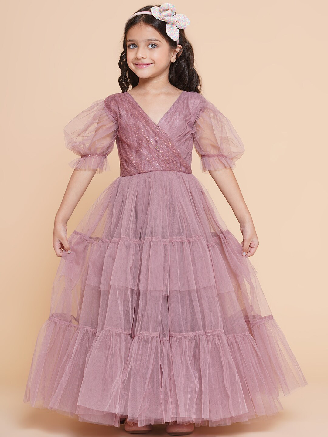 Buy Bitiya By Bhama Girls Layered Net Gown - Dresses for Girls 21418880 ...