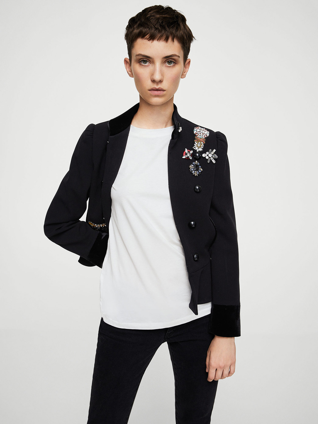 Buy MANGO Black Embellished Single Breasted Blazer - Blazers for Women ...