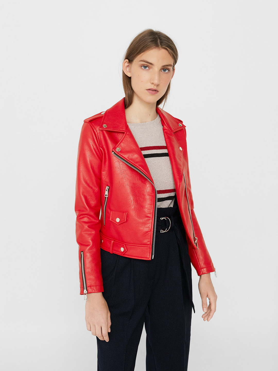 Buy MANGO Women Red Solid Biker Jacket - Jackets for Women 2142430 | Myntra
