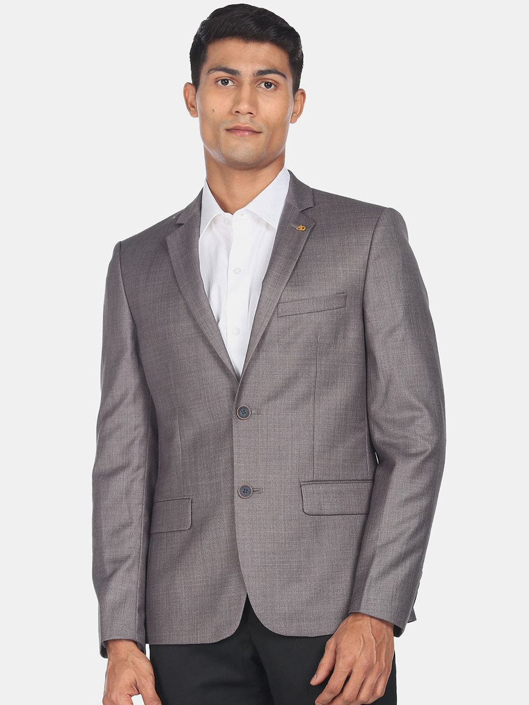 Buy AD By Arvind Men Self Design Single Breasted Heathered Twill Blazer ...