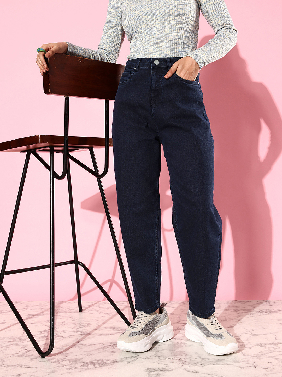 Buy Dressberry Women Peppy Blue Slouchy Fit High Rise Stretchable Jeans ...