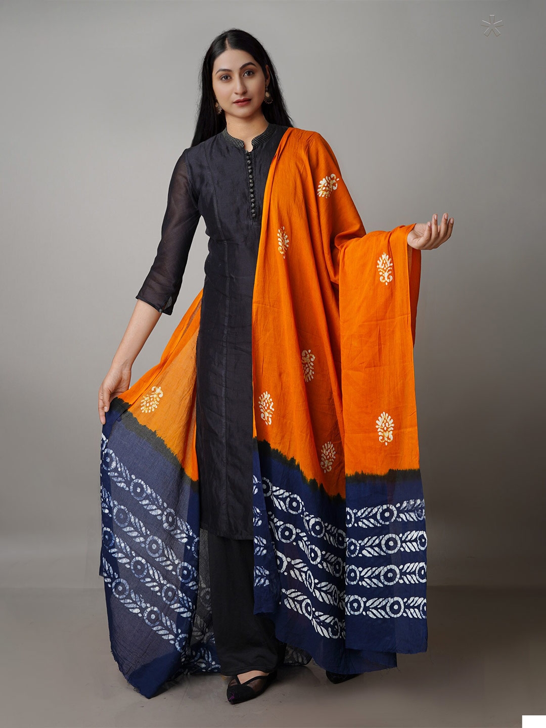 Buy Unnati Silks Orange & Navy Blue Ethnic Motifs Printed Pure Cotton ... Buy Unnati Silks Orange & Navy Blue Ethnic Motifs Printed Pure Cotton ...