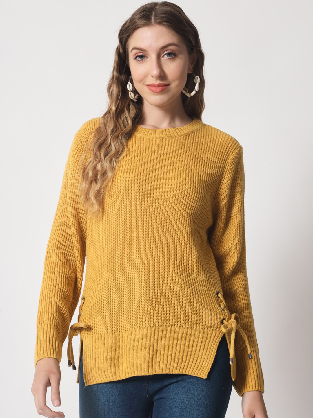 Buy DAiSY Women Mustard Cable Knit Pullover - Sweaters for Women ...