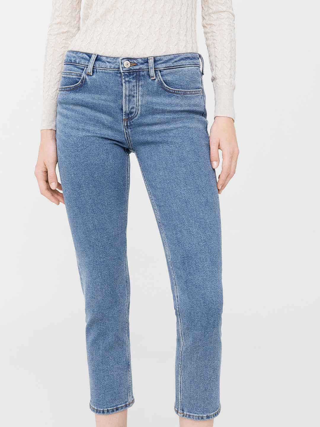 Buy MANGO Women Blue Straight Fit Mid Rise Clean Look Stretchable ...