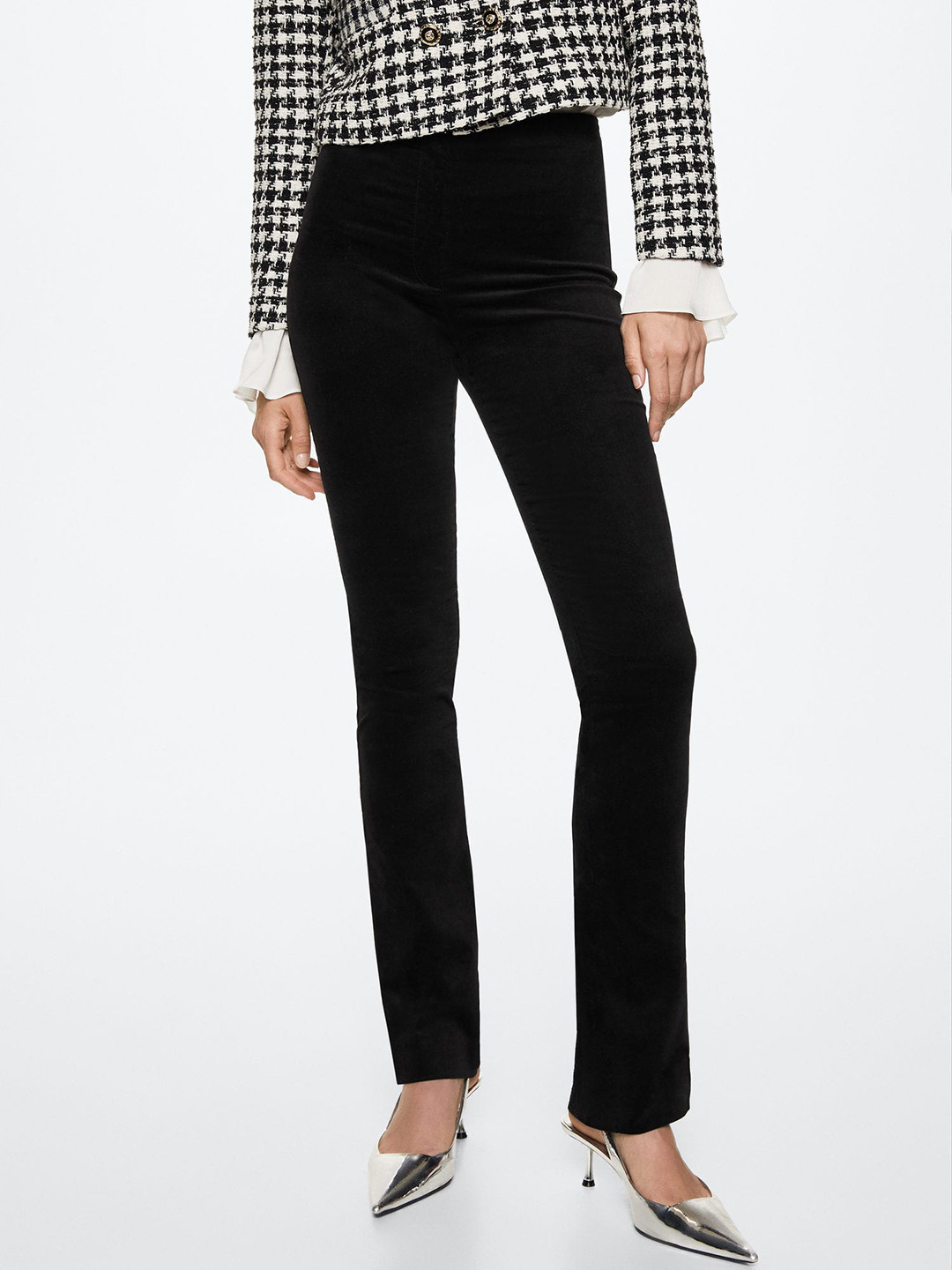 Buy MANGO Women Corduroy Straight Fit Trousers - Trousers for Women ...