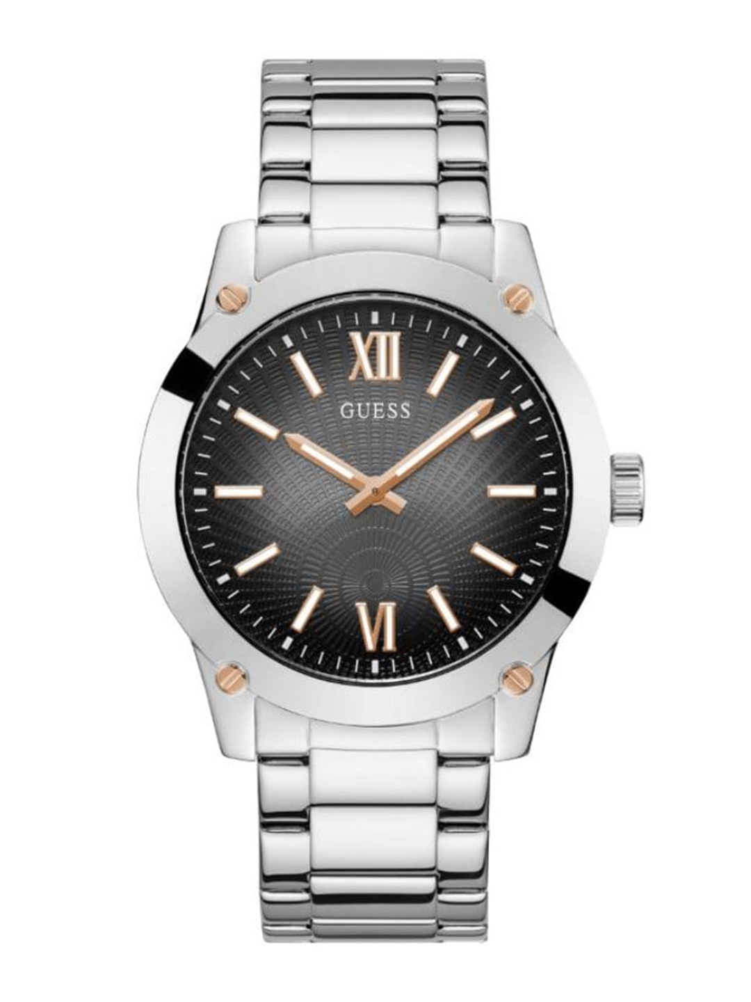 Buy Guess Men Black Dial And Silver Toned Stainless Steel Straps Analogue