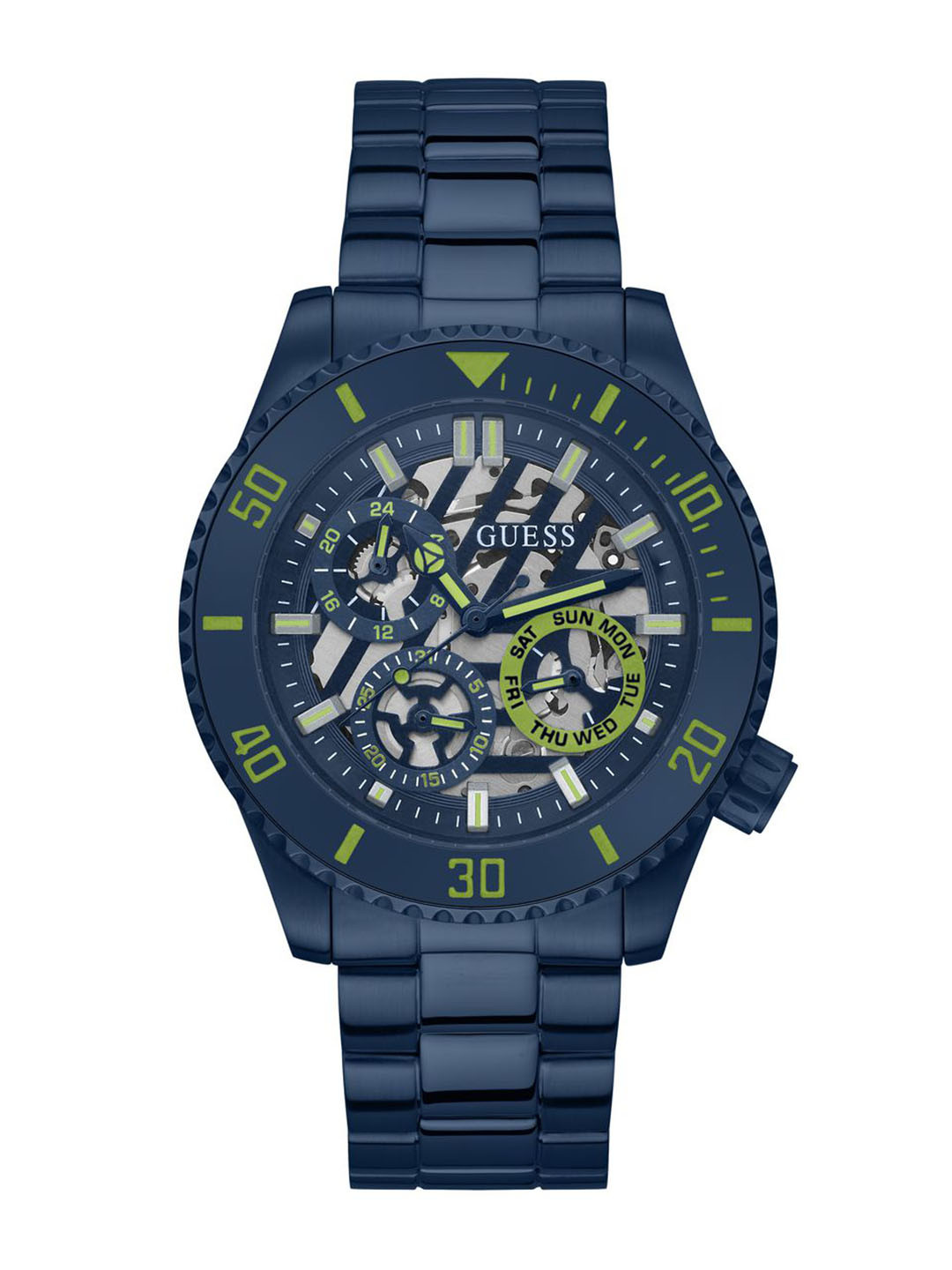 Buy GUESS Men Skeleton Dial & Stainless Steel Bracelet Style Straps ...