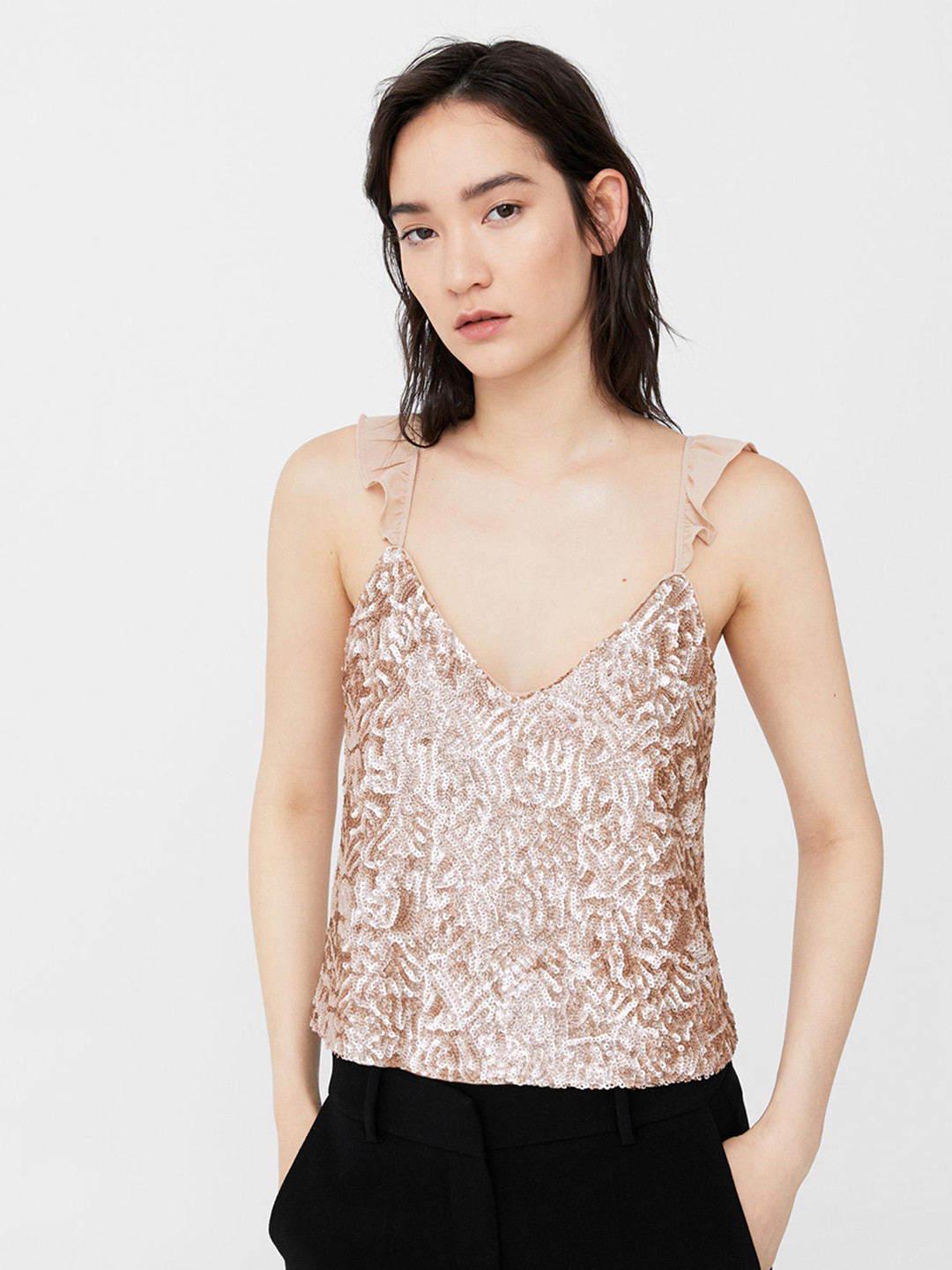 Buy MANGO Women Golden Sequinned Top - Tops for Women 2144039 | Myntra