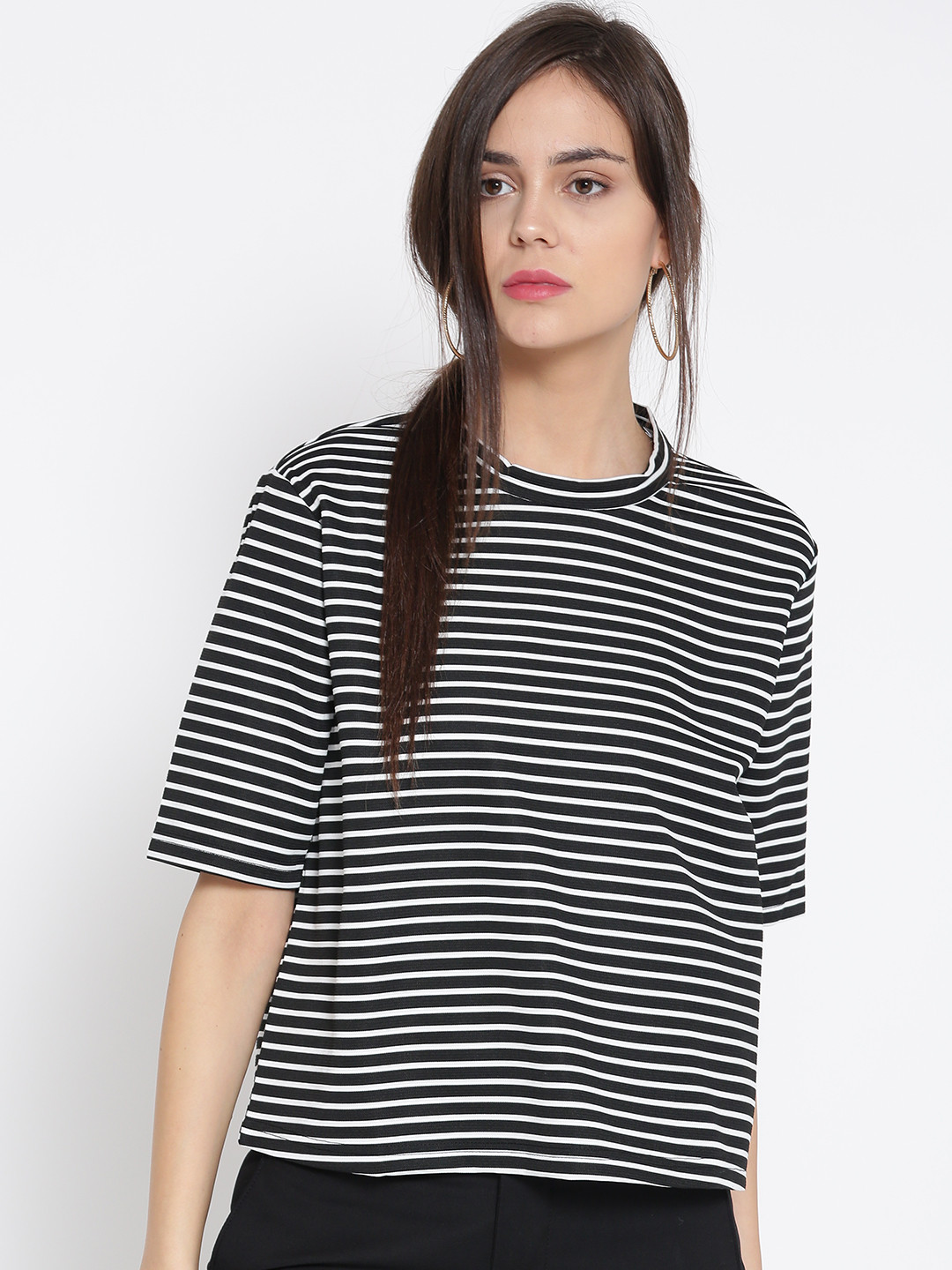 Buy MANGO Women Black & White Striped Top - Tops for Women 2144069 | Myntra