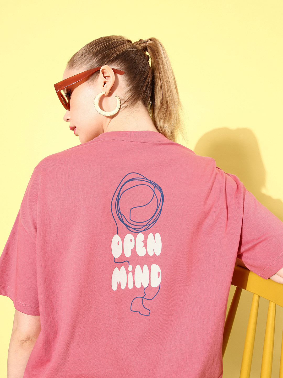 Buy Kook N Keech Rose Pink Poster Graphics Drop Shoulder Sleeves Pure ...