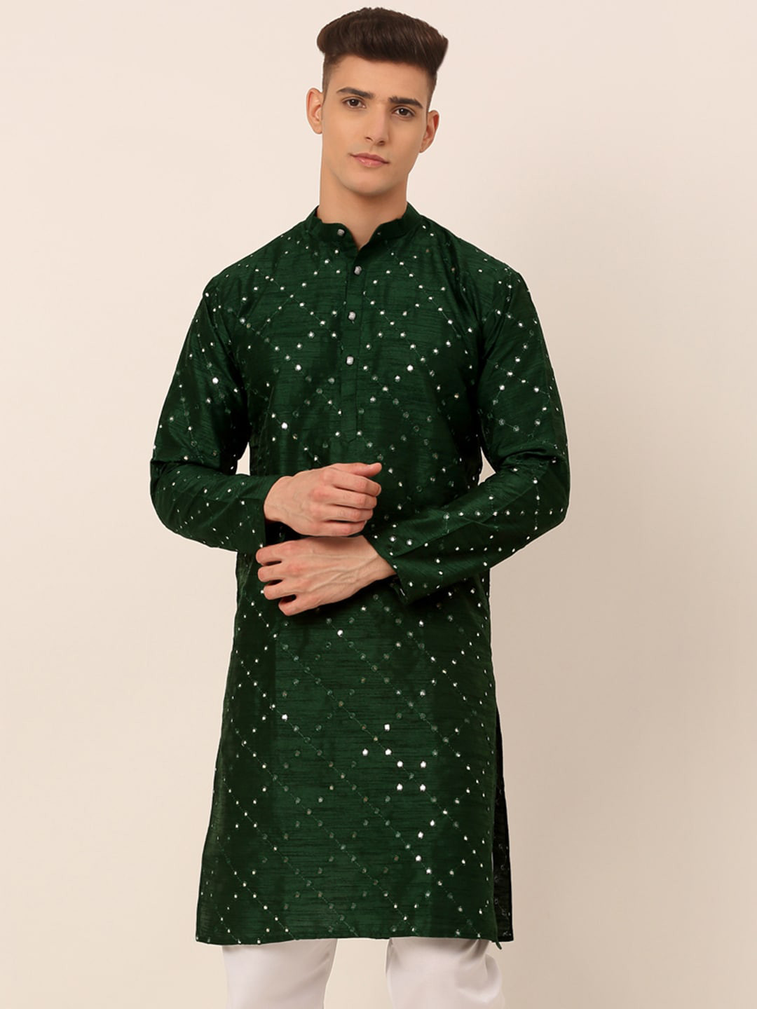 Buy Jompers Men Embroidered Mirror Work Dupion Silk Kurta - Kurtas for ...