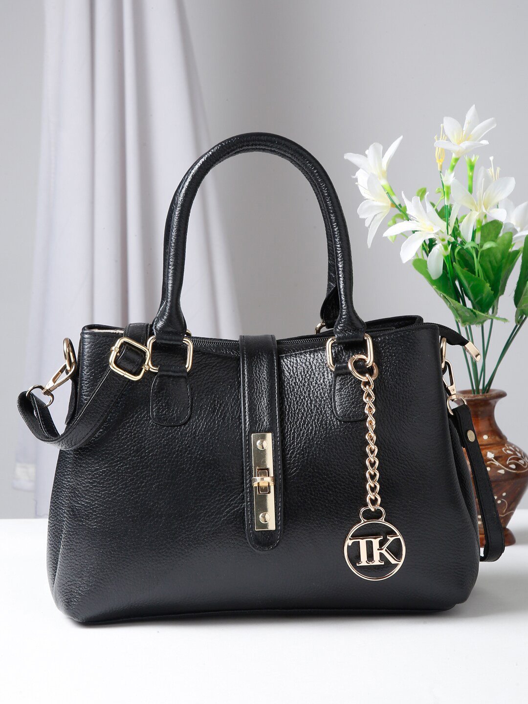 Buy Teakwood Leathers Textured Leather Structured Satchel - Handbags ...