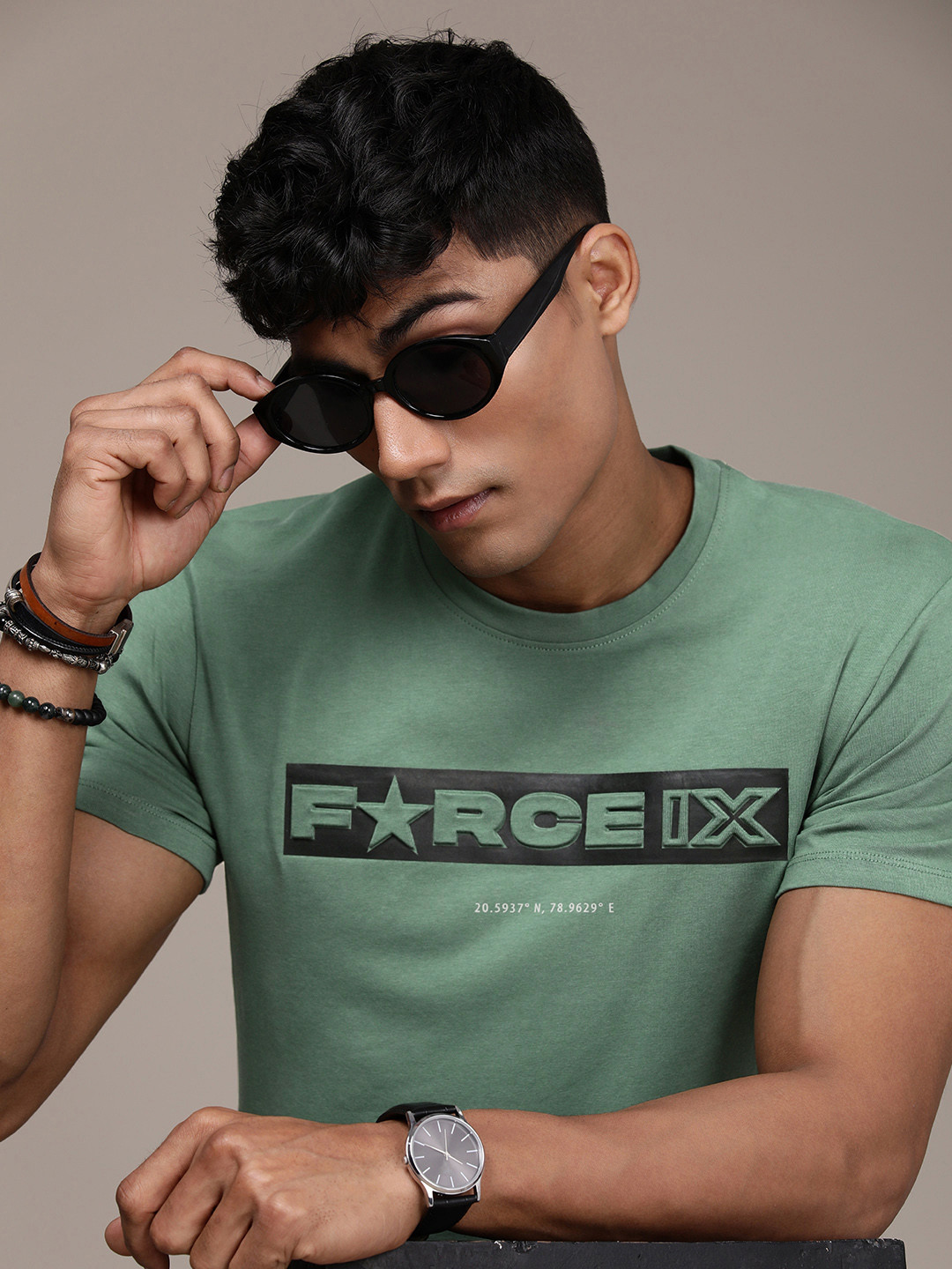 Buy FORCE IX Men Brand Logo Embossed Knitted Regular T Shirt - Tshirts ...