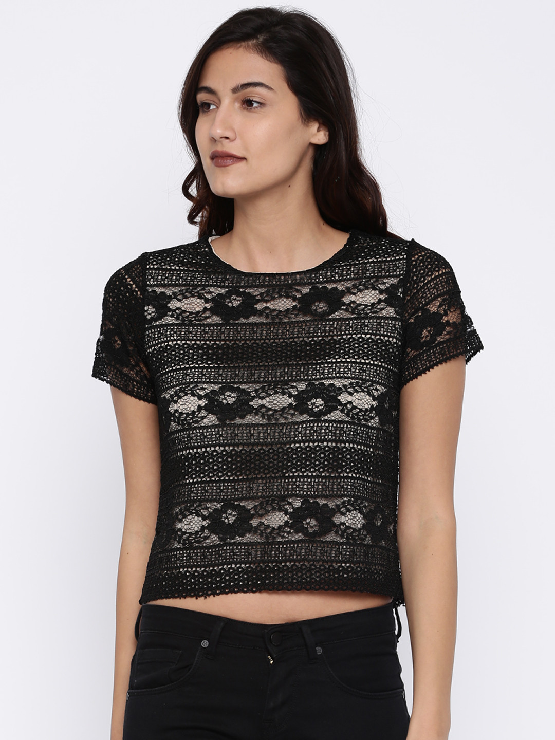 Buy Ginger By Lifestyle Women Black Self Design Top - Tops for Women ...