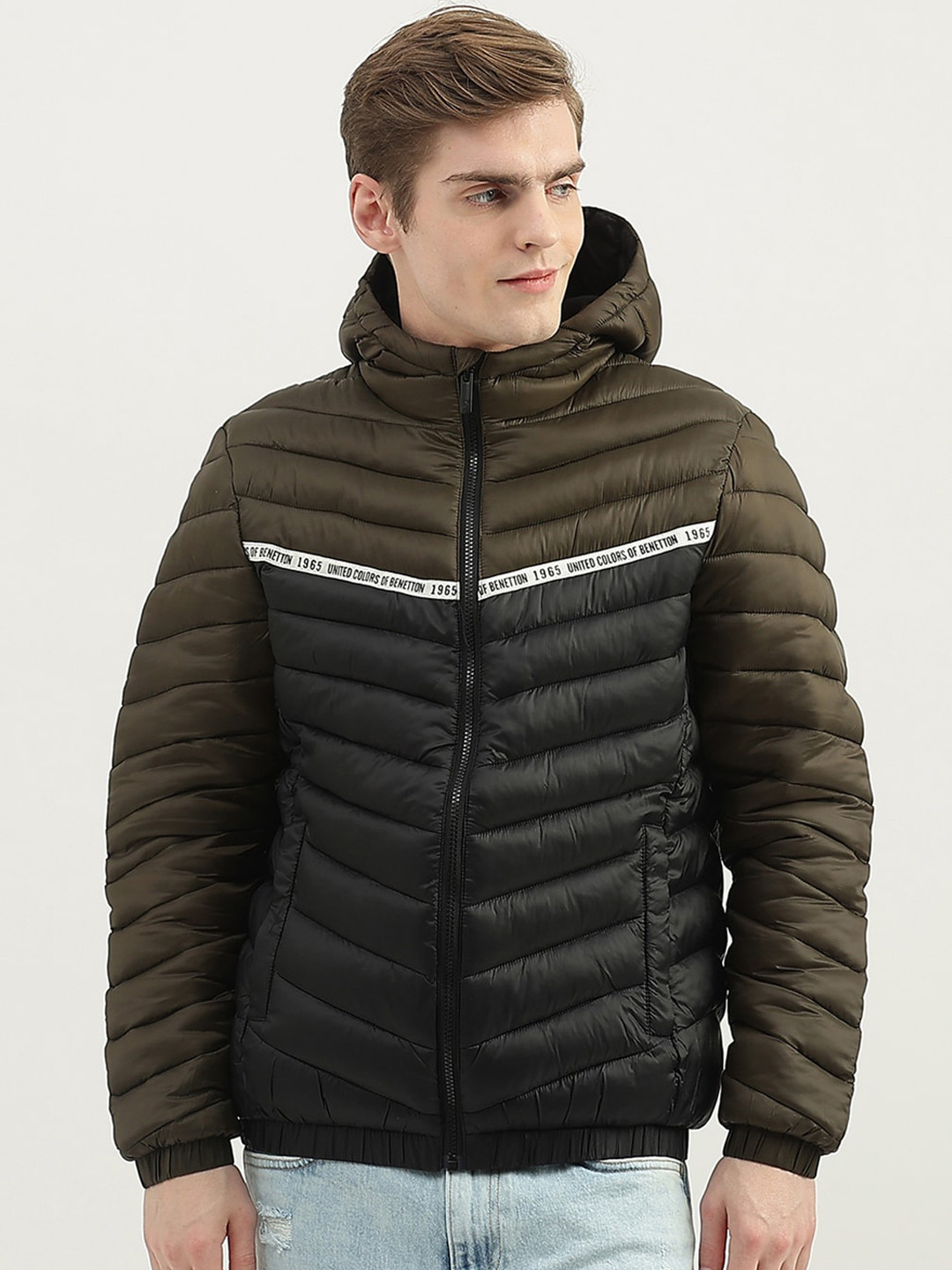 Buy United Colors Of Benetton Men Colourblocked Hooded Puffer Jacket ...