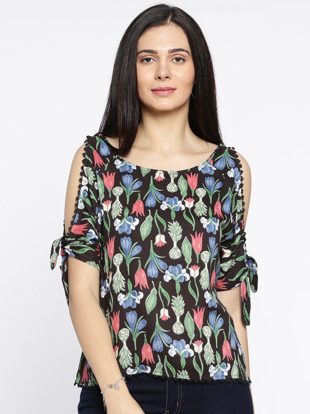 Buy Ginger By Lifestyle Women Black Floral Print Top - Tops for Women ...