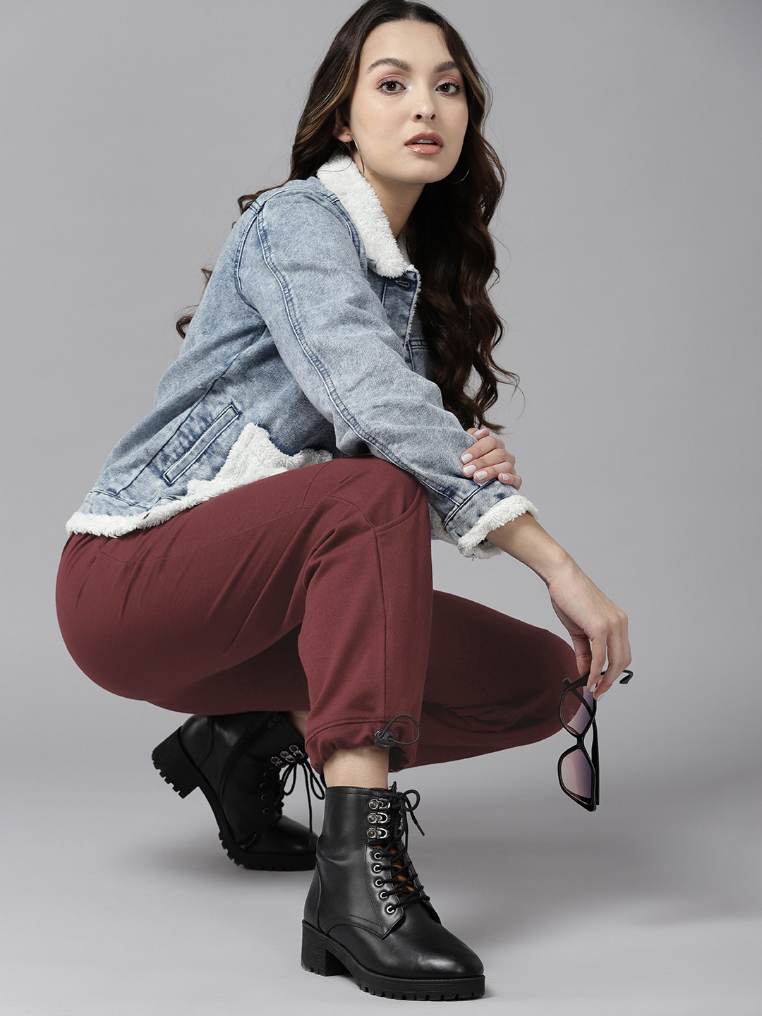 Buy Roadster Women Straight Fit Cropped Joggers With Toggle Hem - Track ...