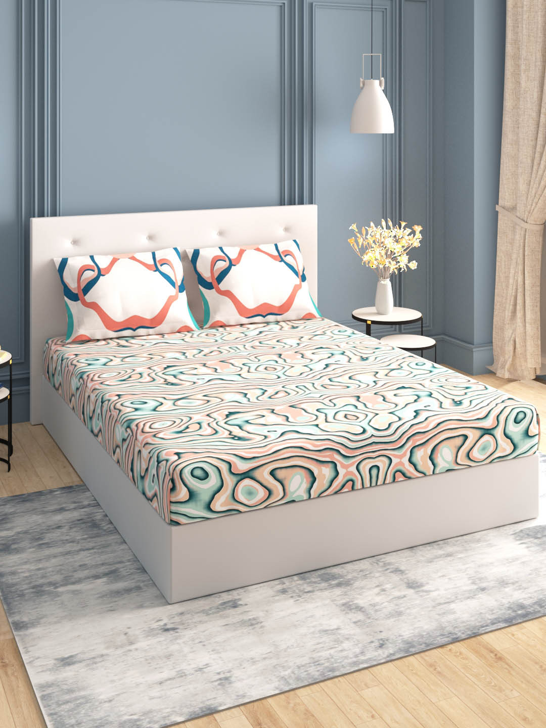 Buy MYTRIDENT Cotton 144 TC Queen Bedsheet With 2 Pillow Covers ...