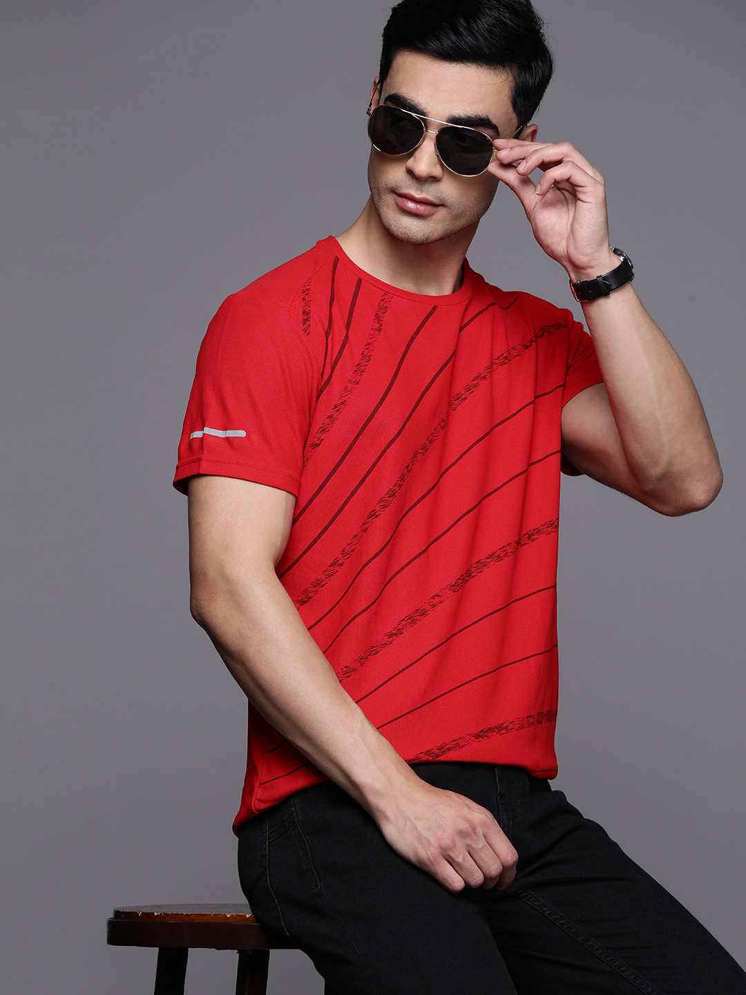 Buy Louis Philippe Ath Work Variegated Printed Slim Fit T Shirt ...