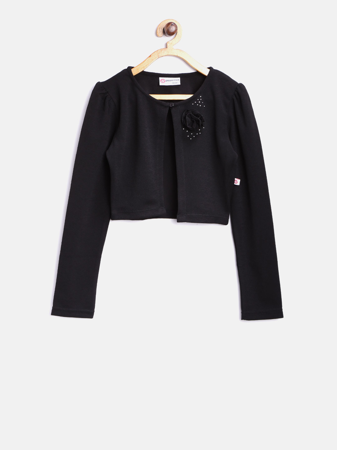 Buy Peppermint Girls Black Solid Shrug - Shrug for Girls 2145261 | Myntra
