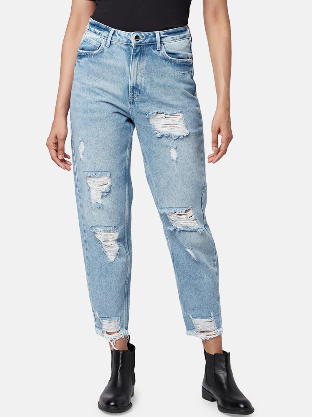 Buy SF JEANS By Pantaloons Women Cotton High Rise Mildly Distressed ...