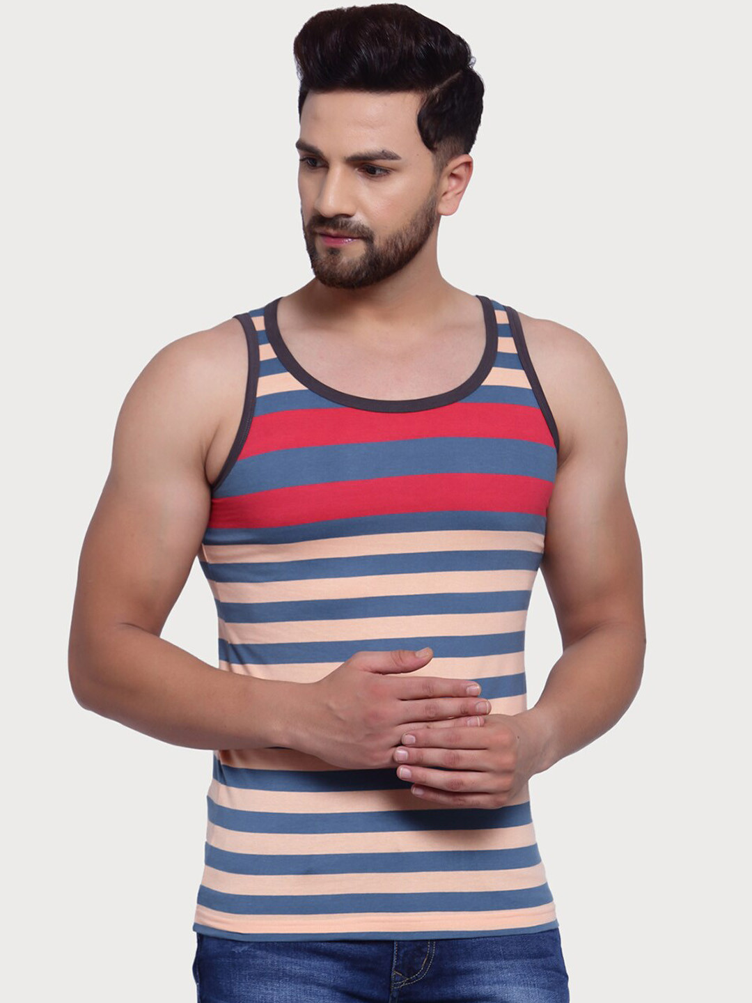Buy Zoiro Men Striped Innerwear Cotton Vests - Innerwear Vests for Men ...