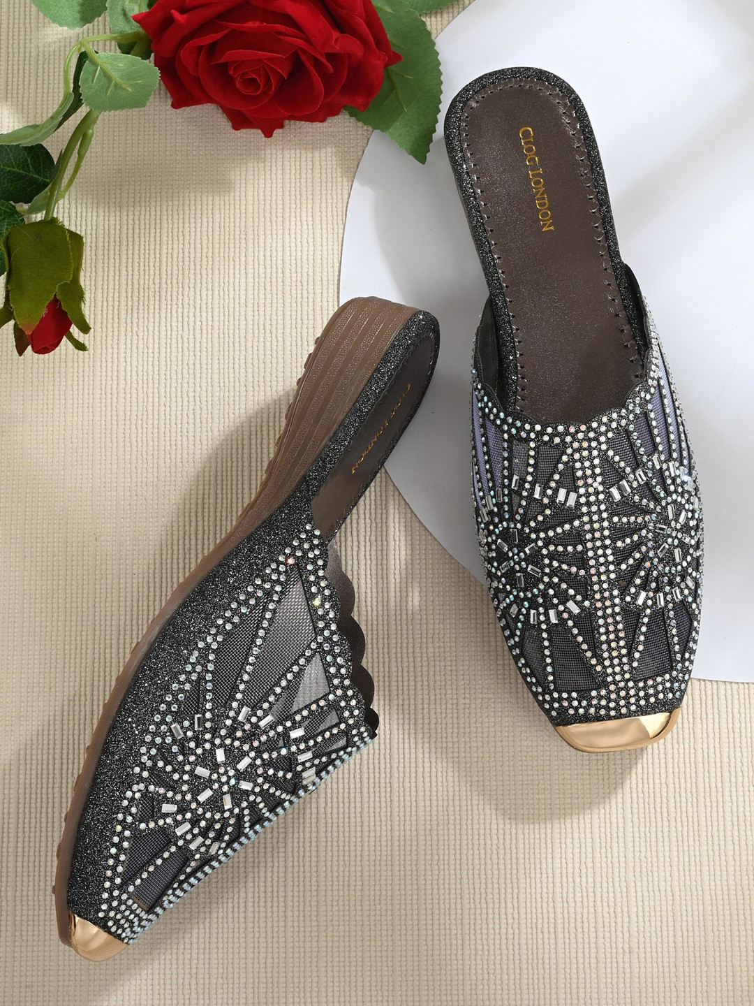 Buy CLOG LONDON Grey Printed Ethnic Wedge Mules - Heels for Women ...