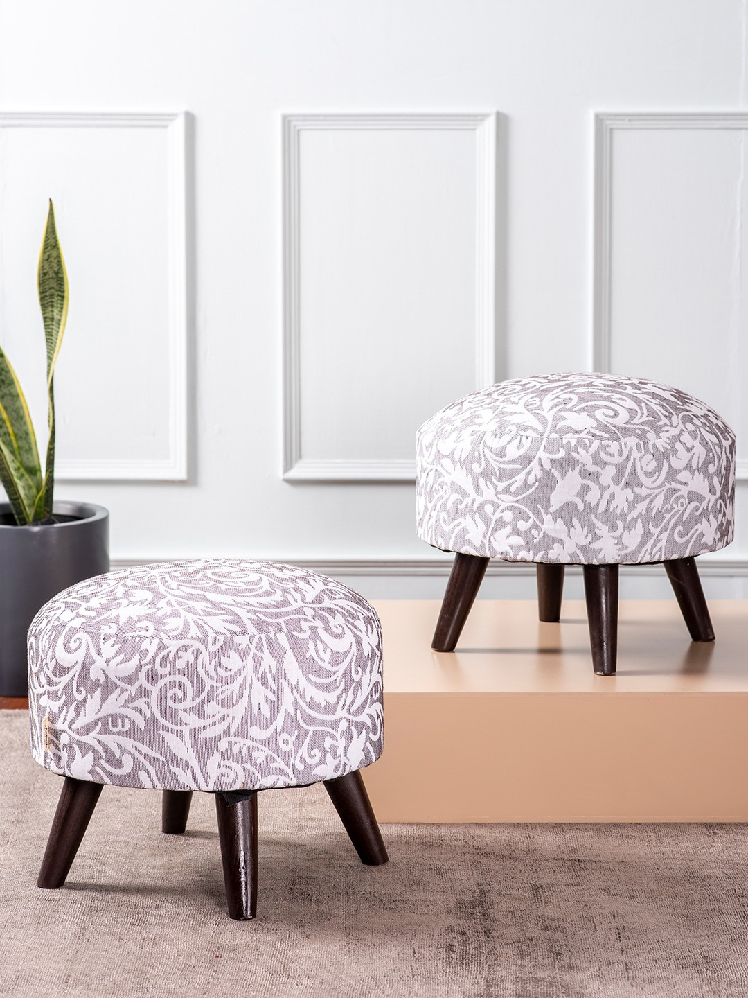 Buy Nestroots Set Of 2 Off White Woven Design Ottomans - Ottomans for ...